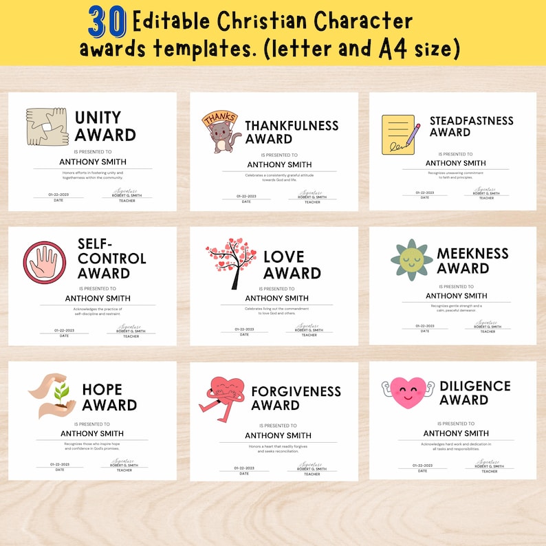 Christian Character Awards Certificate Templates Editable Canva Awards ...