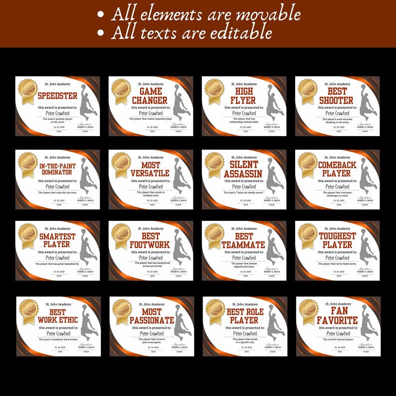 Basketball Certificate Templates Editable Canva Awards End of Season ...