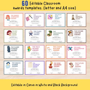 Funny Student Award Certificates: 60 Editable Classroom Superlatives ...
