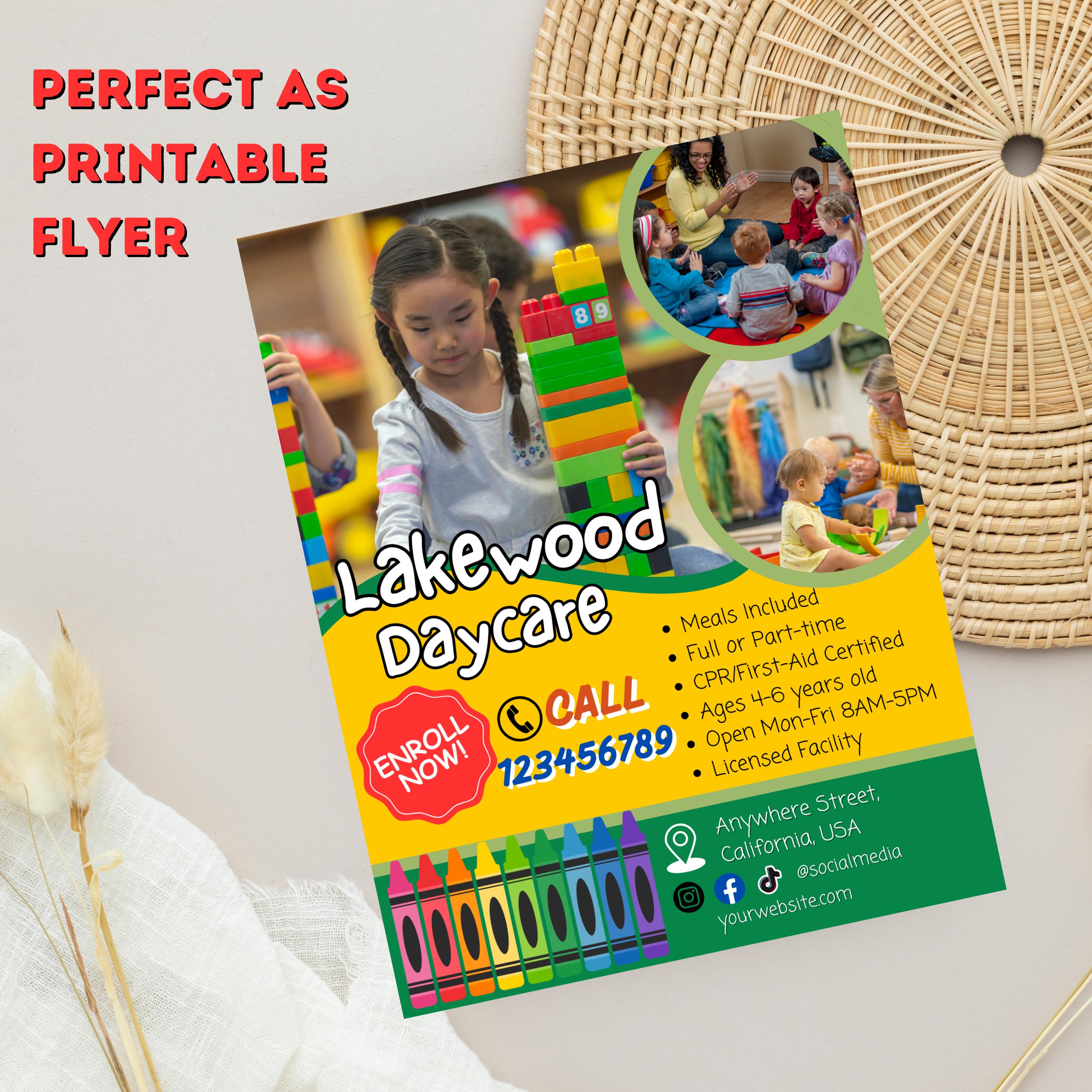 Daycare Flyer Template Editable Canva Flyers Free Account Social Media ...