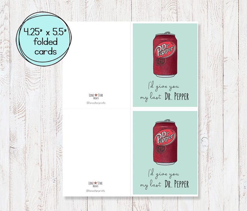 Dr. Pepper Card - Printable Downloadable Texas Card - Prints in Two ...