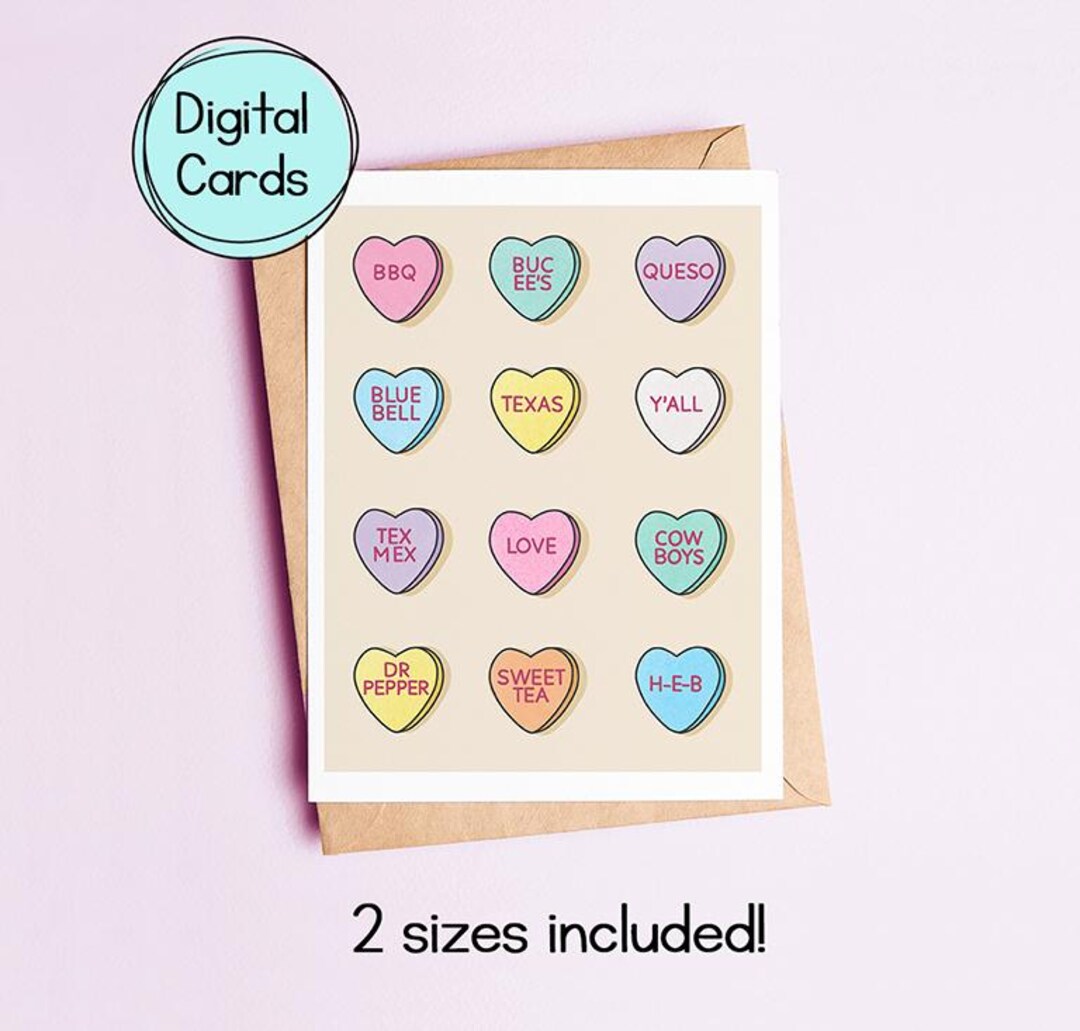 Conversation Hearts - Printable Downloadable Texas Card - Prints in Two ...