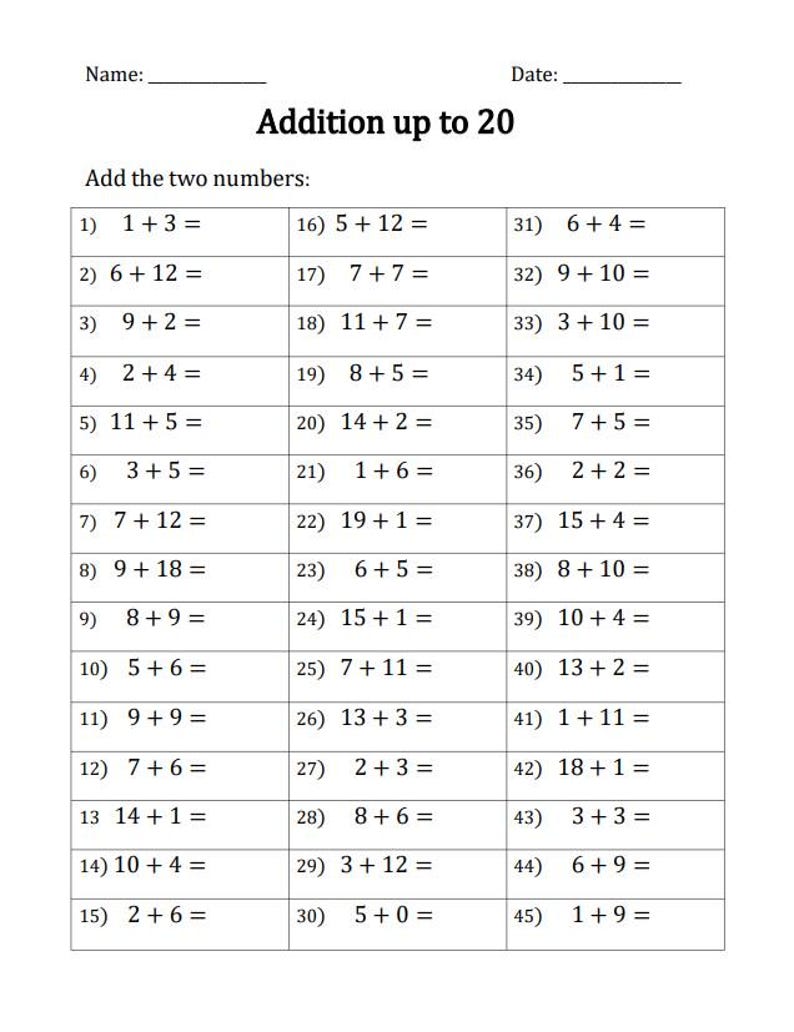 Addition of Numbers Within 20, Worksheets – Math Worksheets for 1st ...