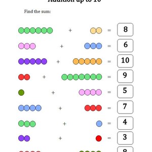 Addition Worksheets: Montessori Mental Math for Preschool (PDF) - Etsy