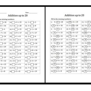 Adding Numbers Within 20 –fill in the Missing Numbers- 12 Worksheets ...