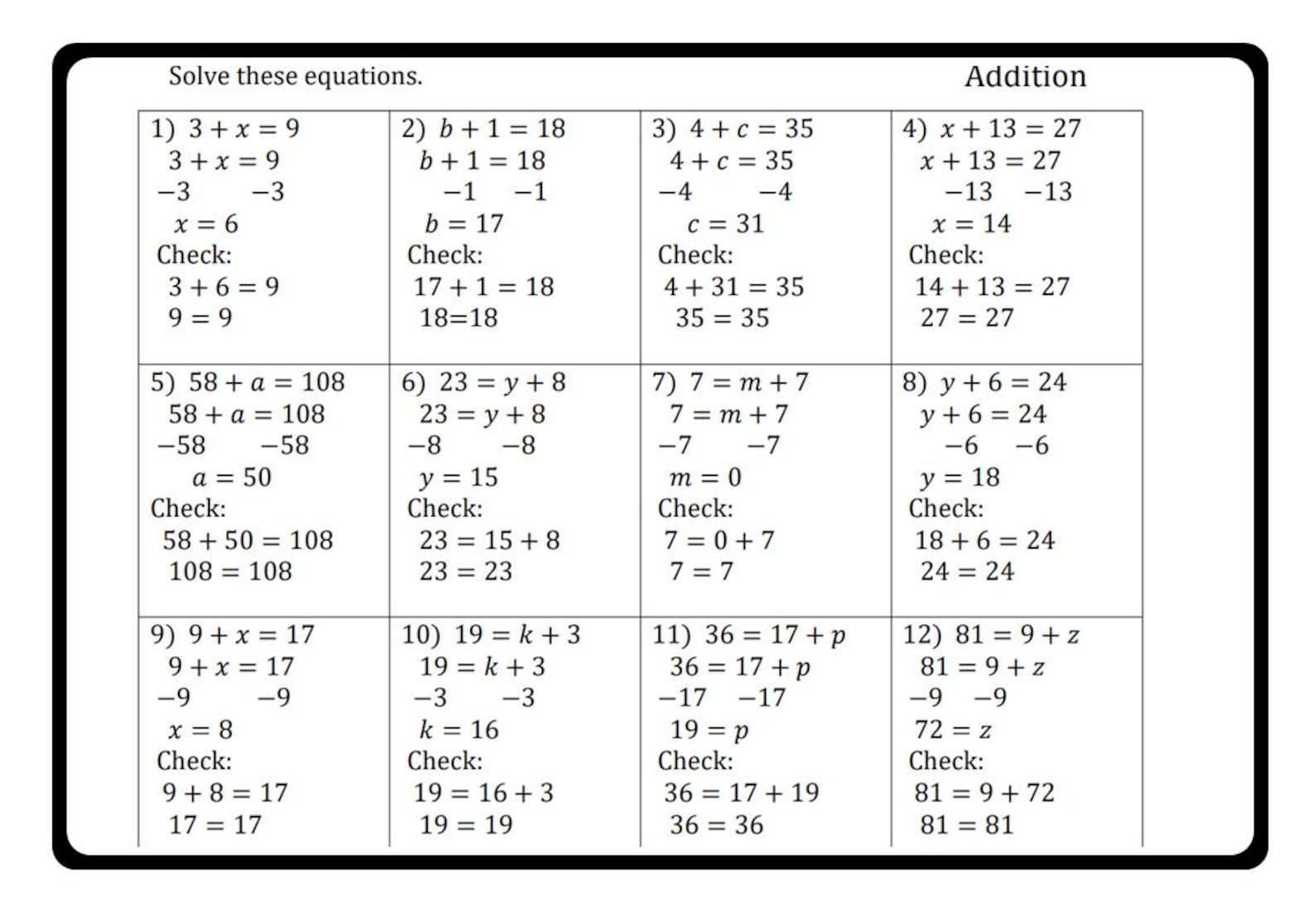 Worksheets of One-step Equations With Whole Numbers (no Negatives)-all ...