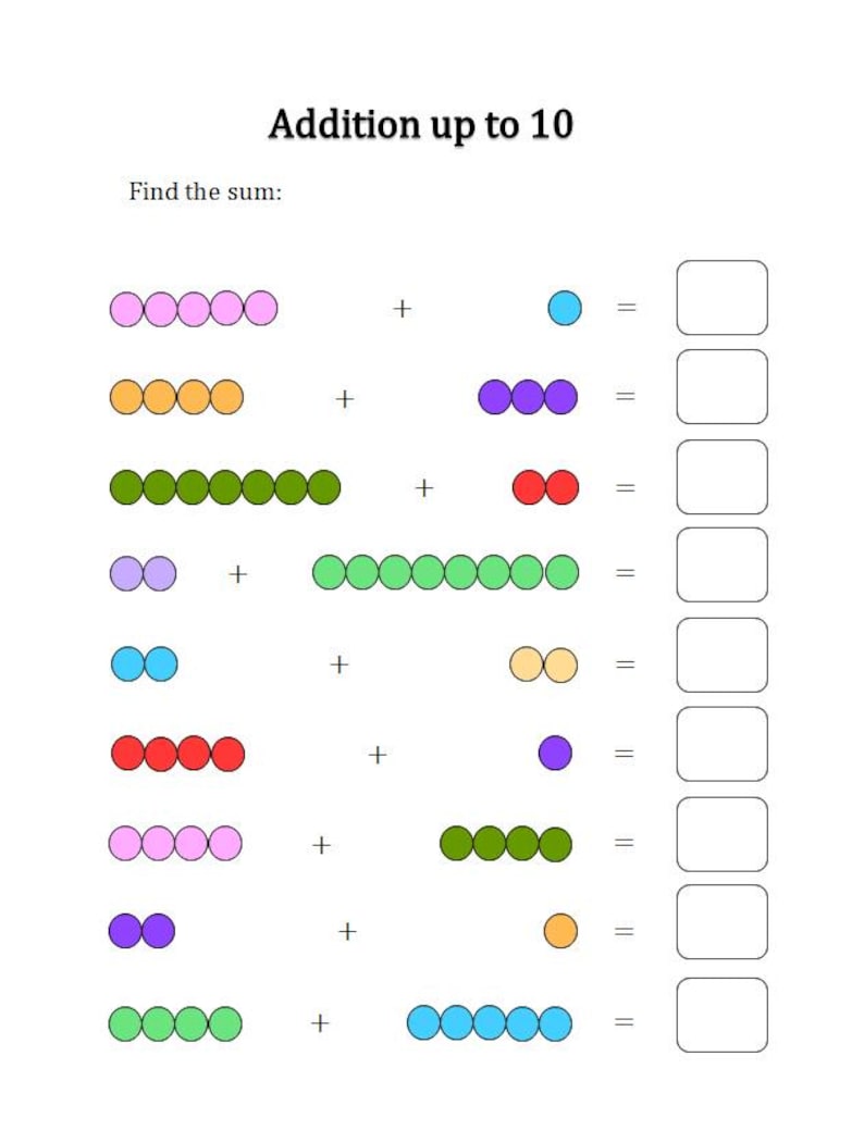Addition Worksheets: Montessori Mental Math for Preschool (PDF) - Etsy