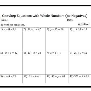 One-step Equations Worksheets: Algebra Basics, All Operations (PDF) - Etsy