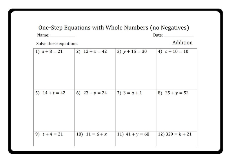 One-step Equations Worksheets: Algebra Basics, All Operations (PDF) - Etsy
