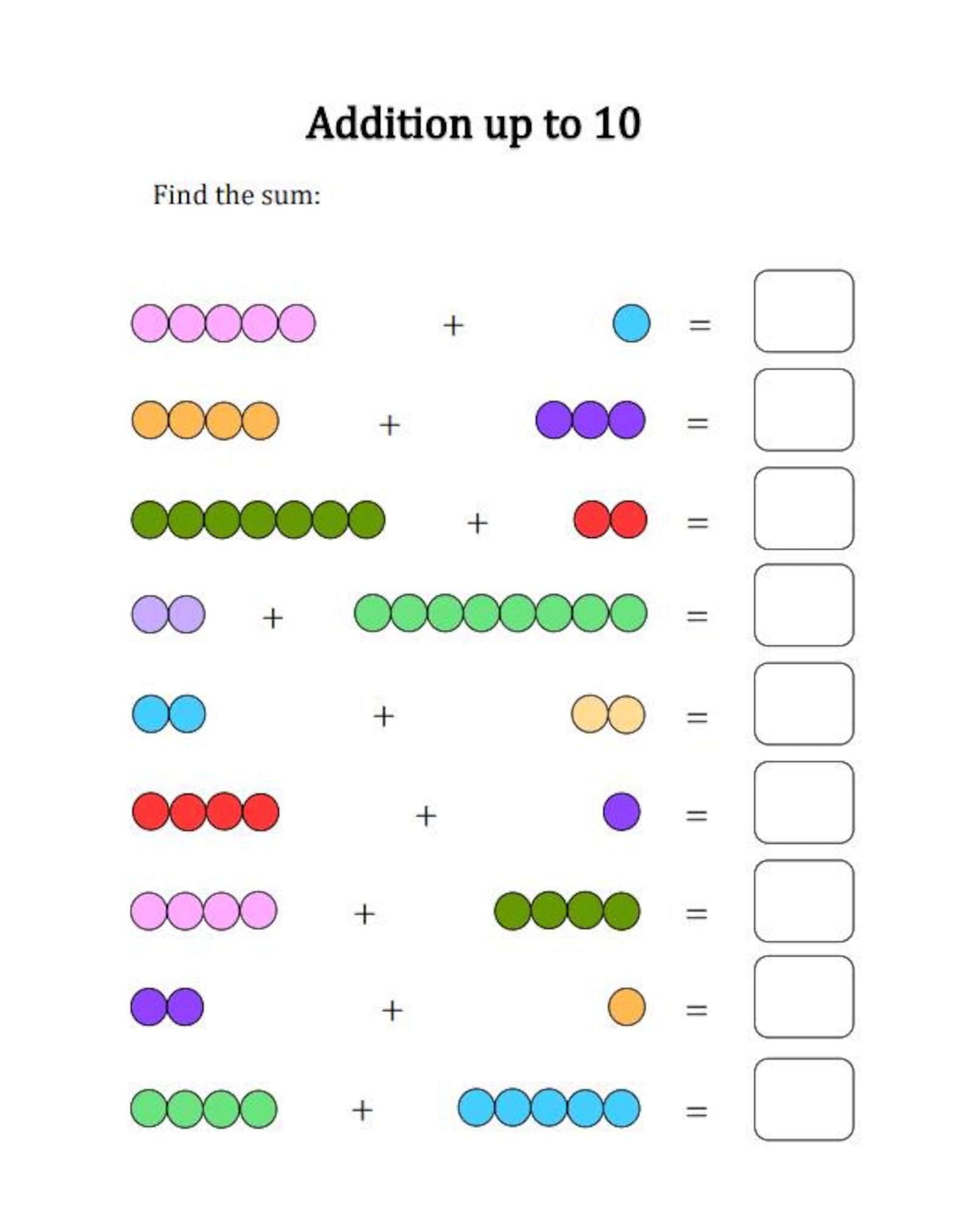 Addition Worksheets: Montessori Mental Math for Preschool (PDF) - Etsy