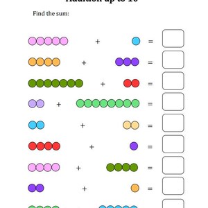 Addition Worksheets: Montessori Mental Math for Preschool (PDF) - Etsy