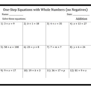 One-step Equations Worksheets: Algebra Basics, All Operations (PDF) - Etsy
