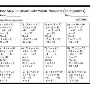 One-step Equations Worksheets: Algebra Basics, All Operations (PDF) - Etsy