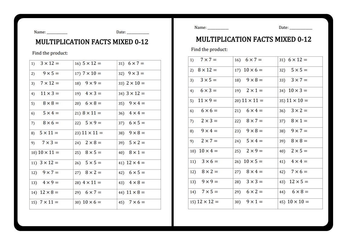 Multiplication Worksheets 0-12: Math Practice, Grades 1-3 (PDF) - Etsy