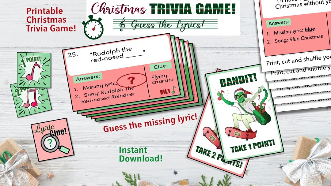 Finish the Lyrics | the Christmas Bandit | Printable Christmas Trivia ...