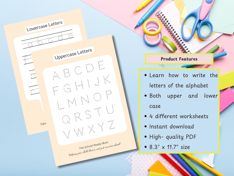 Printable Trace the Alphabet Worksheets A-Z Uppercase Lowercase Letters ...