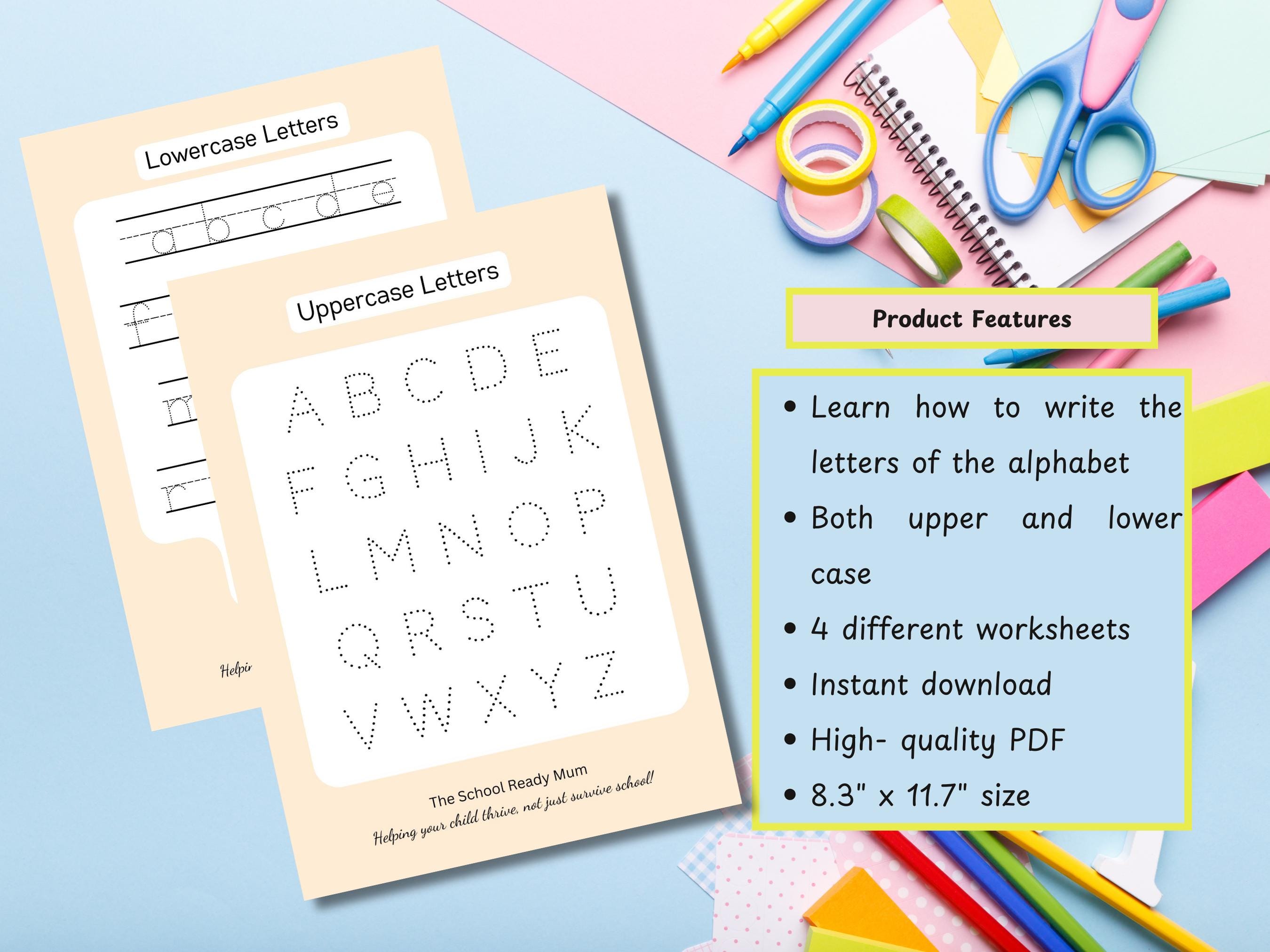 Printable Trace the Alphabet Worksheets A-Z Uppercase Lowercase Letters ...