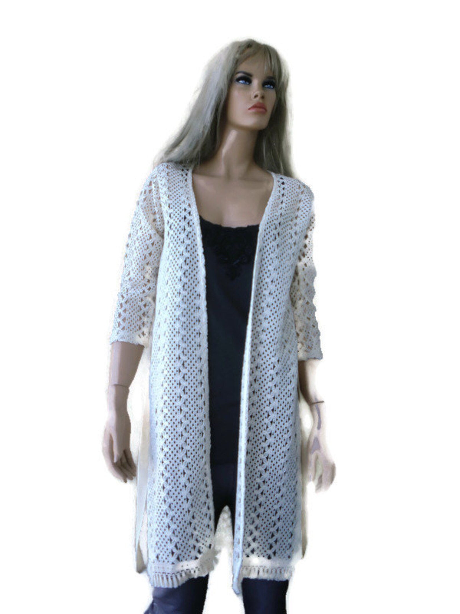 Ivory Cotton Lace Cardigan Duster, Organic Cotton Duster for Layering ...