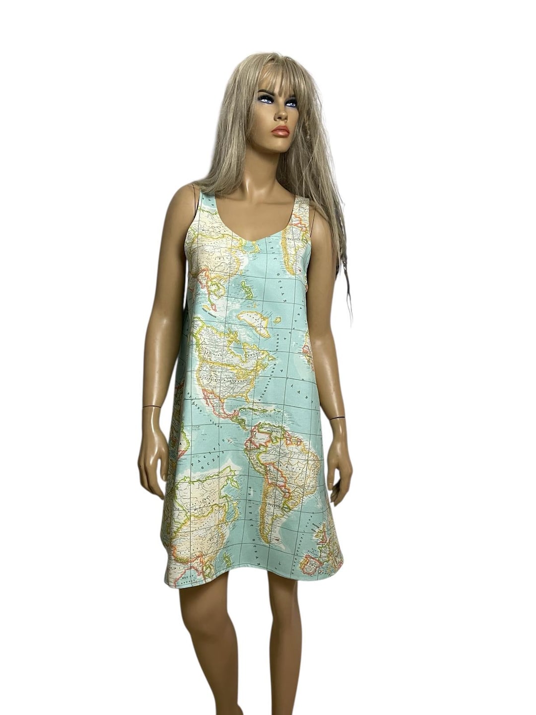 World Map Print Canvas Dress. Summer Travel Dress, Wrinkle-free, Stain ...