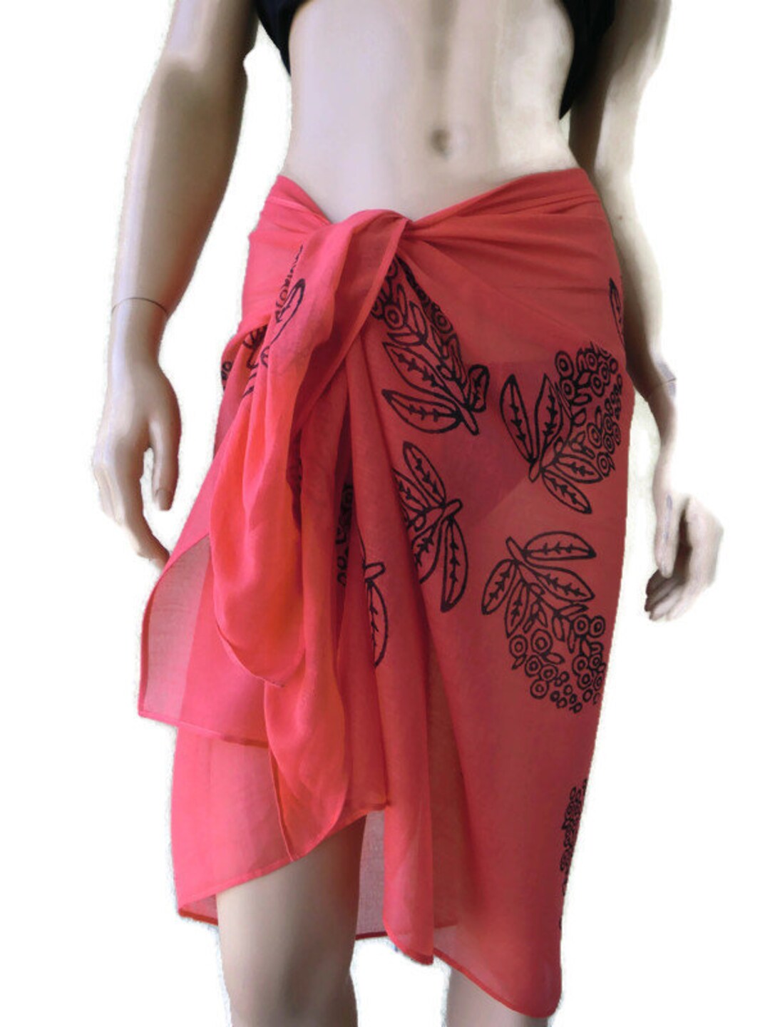 Red Cotton Gauze Beach Wrap Pareo Tribal Print Wooden Block - Etsy