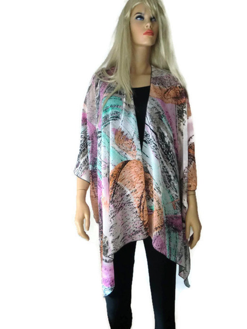 Kimono cardigan Black and white floral-oversize chiffon | Etsy