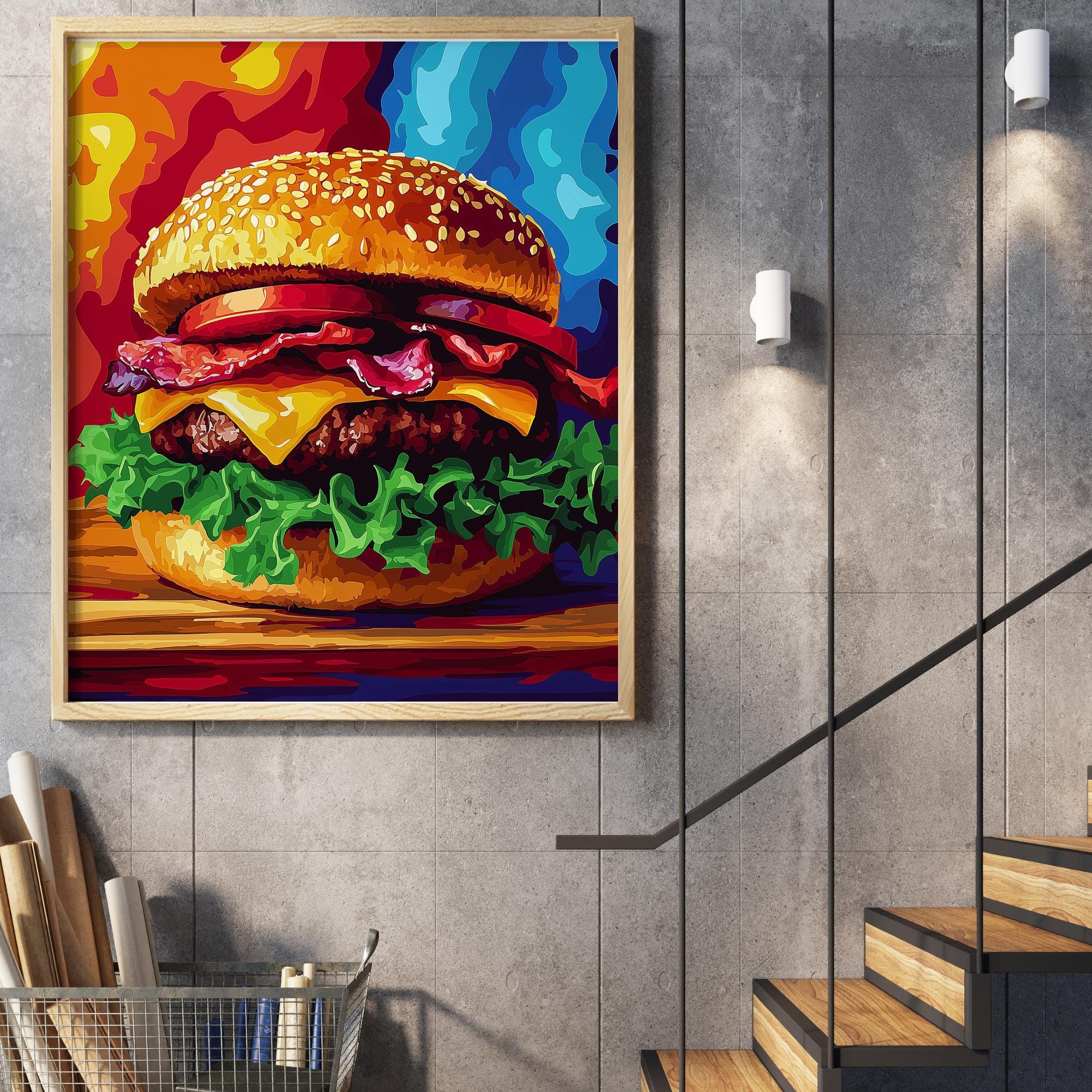 Vibrant Burger Art: A Colorful Celebration of Delicious Layers and ...