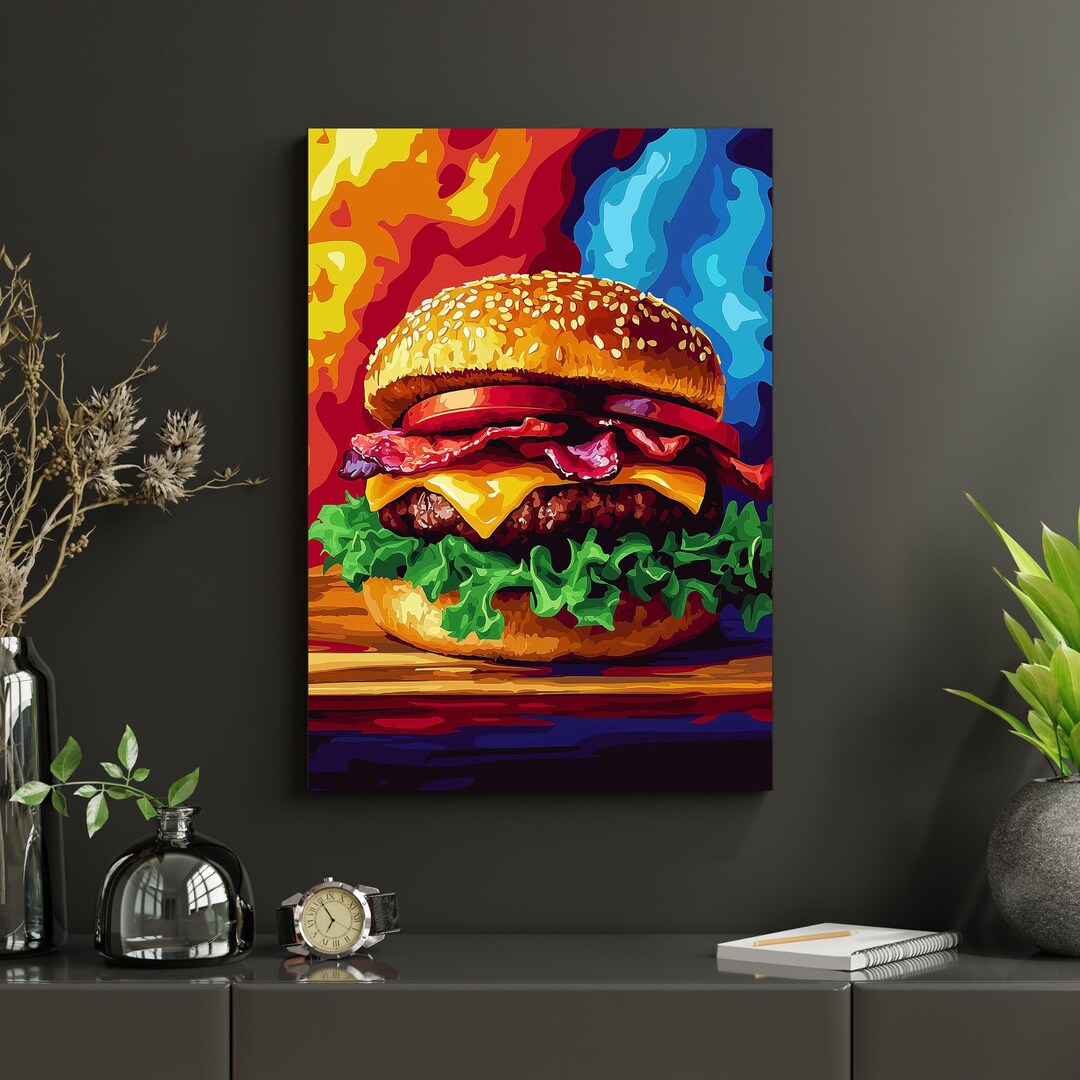 Vibrant Burger Art: A Colorful Celebration of Delicious Layers and ...