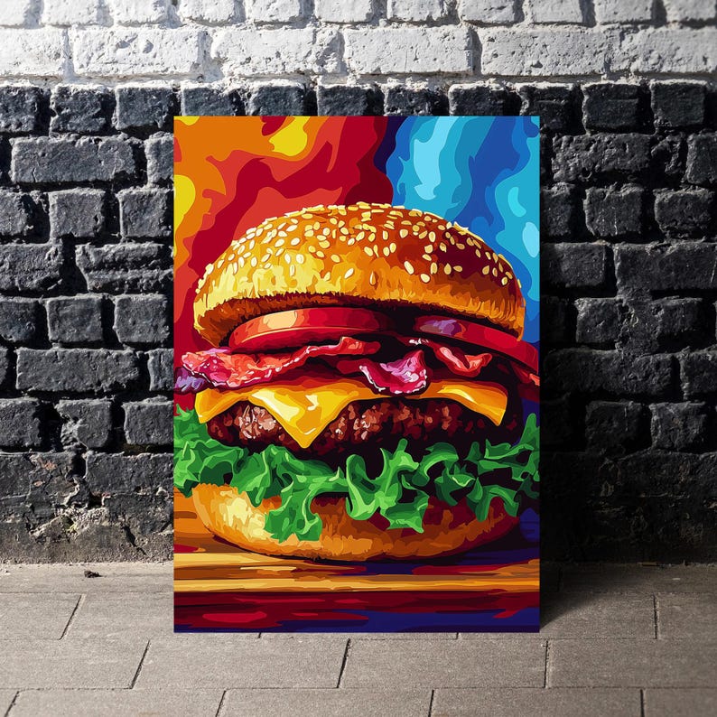 Vibrant Burger Art: A Colorful Celebration of Delicious Layers and ...