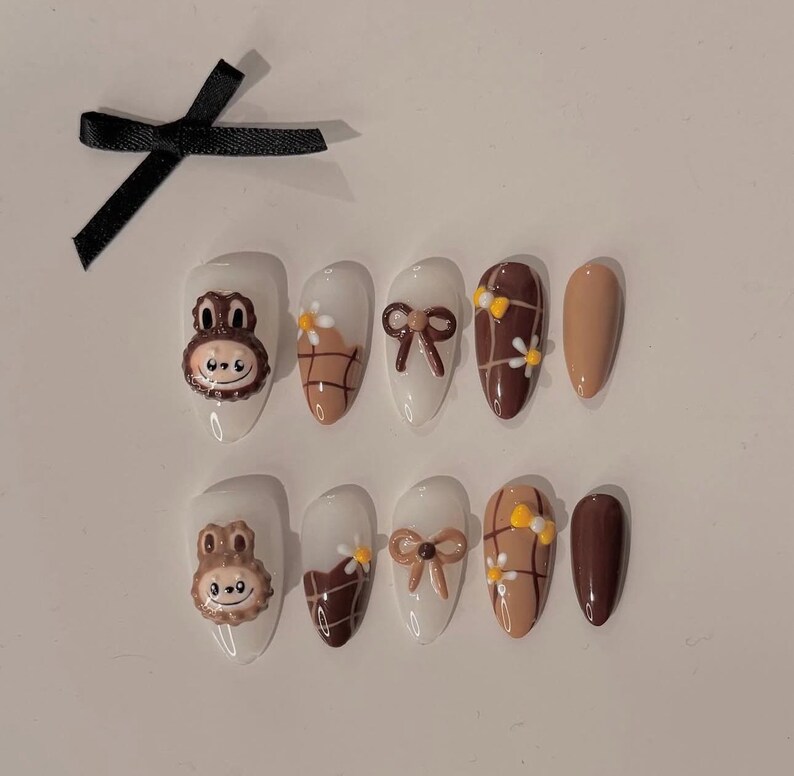 Labubu Press on Nails | Handmade Labubu Nails - Etsy