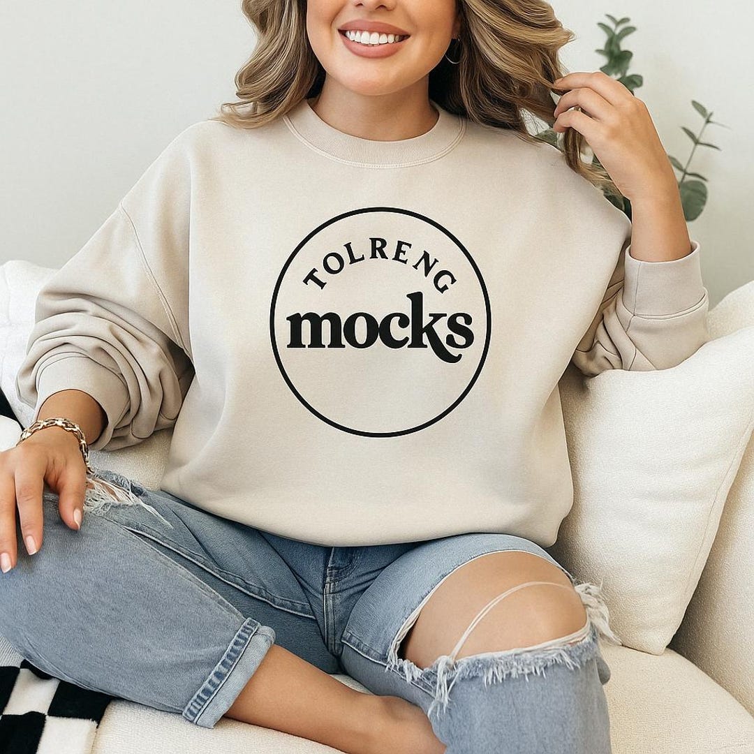 Sandstone Crewneck Sweatshirt Mockup, Jerzees 562MR Sleeve Angle ...