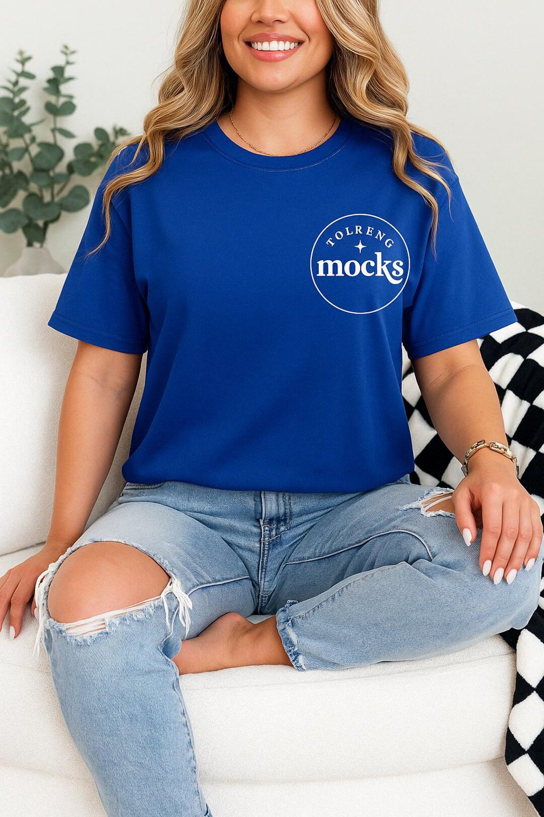 G5000 Cobalt Blue Shirt Mock-up, Oversized Fit Tee, Real Model, Neutral ...