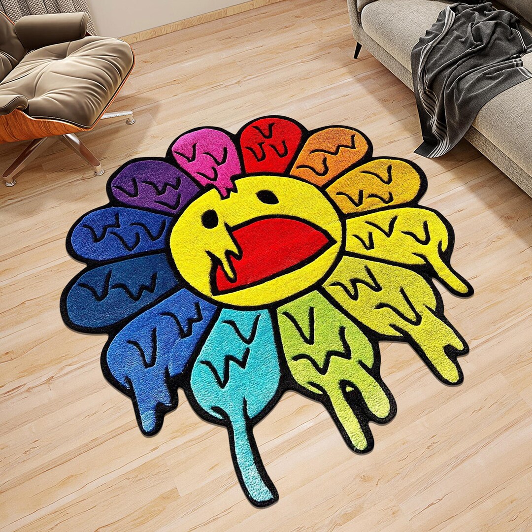 Takashi Murakami Flower Rug, Melted Rug, Takashi Murakami Rug, Rainbow ...