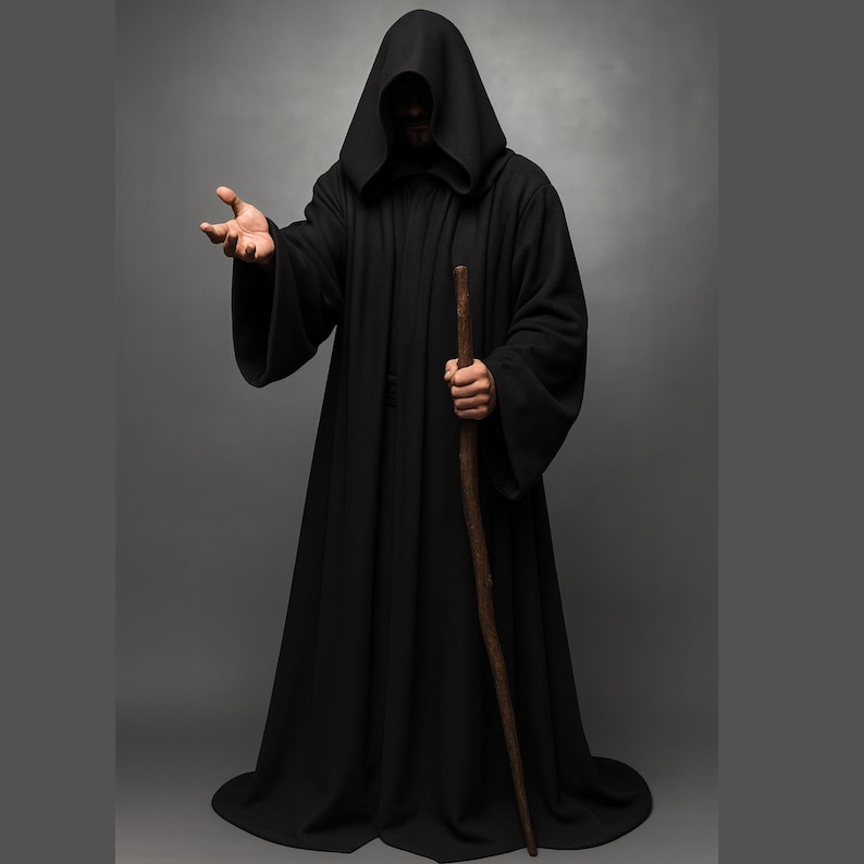 Jedi Black Hooded Cloak | Halloween Medieval Cosplay Robe | Wizard ...