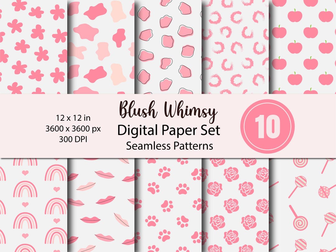 Pink Aesthetic Pattern Pack - Cute Girly Digital Paper - Kawaii ...
