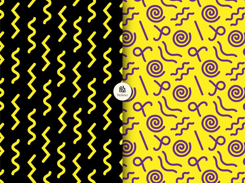 Colorful Squiggle & Wiggle Lines Digital Paper Patterns – Memphis-style ...