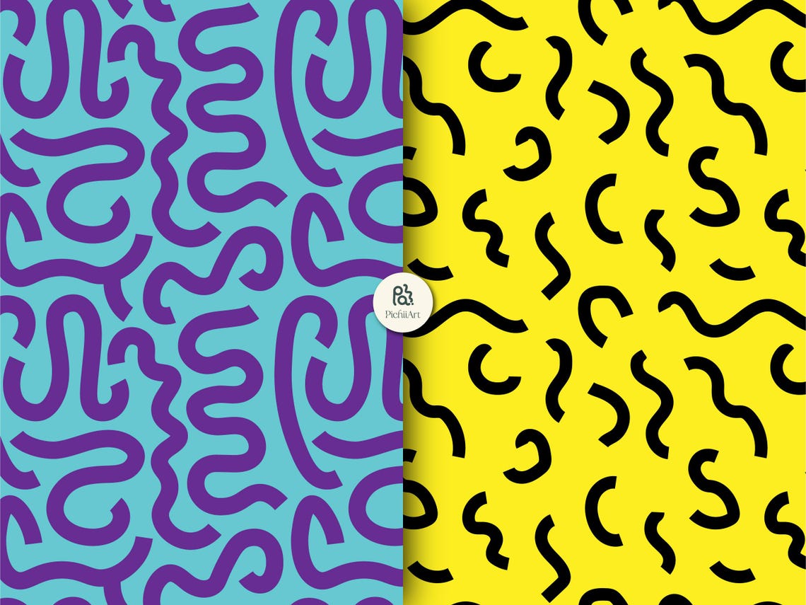 Colorful Squiggle & Wiggle Lines Digital Paper Patterns – Memphis-style ...