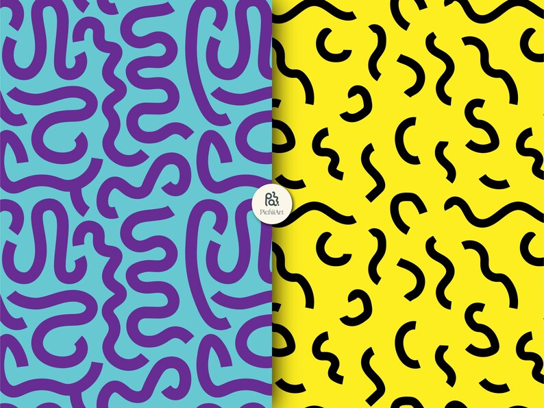 Colorful Squiggle & Wiggle Lines Digital Paper Patterns – Memphis-style ...