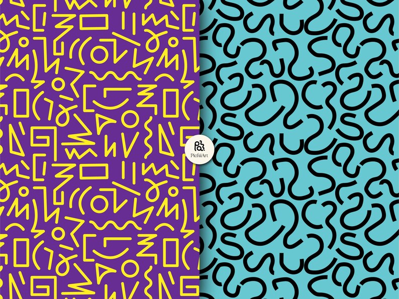 Colorful Squiggle & Wiggle Lines Digital Paper Patterns – Memphis-style ...