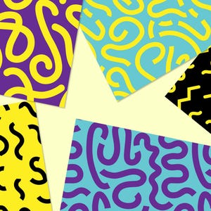 Colorful Squiggle & Wiggle Lines Digital Paper Patterns – Memphis-style ...