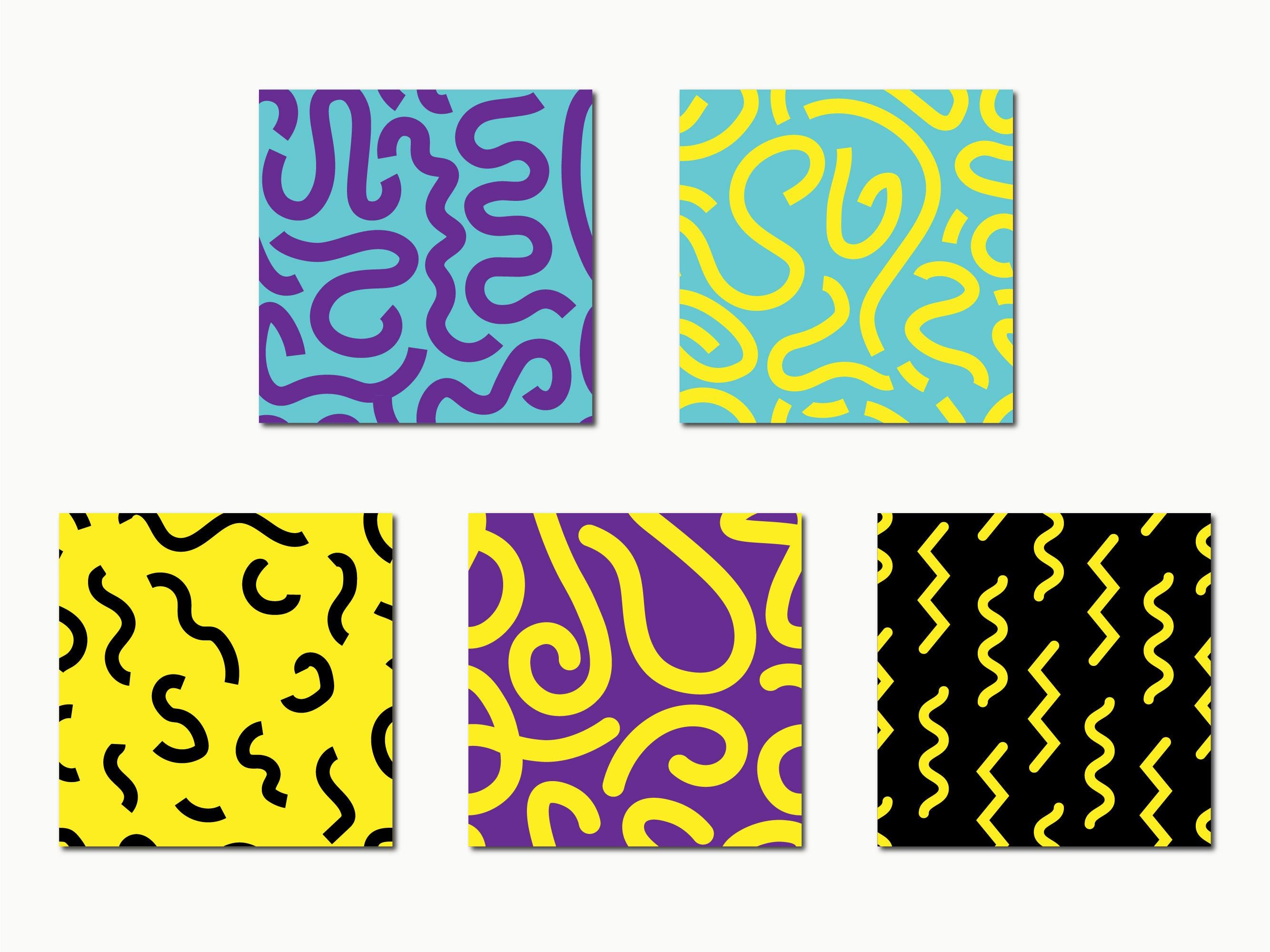 Colorful Squiggle & Wiggle Lines Digital Paper Patterns – Memphis-style ...