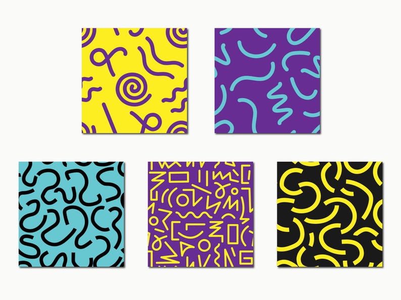 Colorful Squiggle & Wiggle Lines Digital Paper Patterns – Memphis-style ...