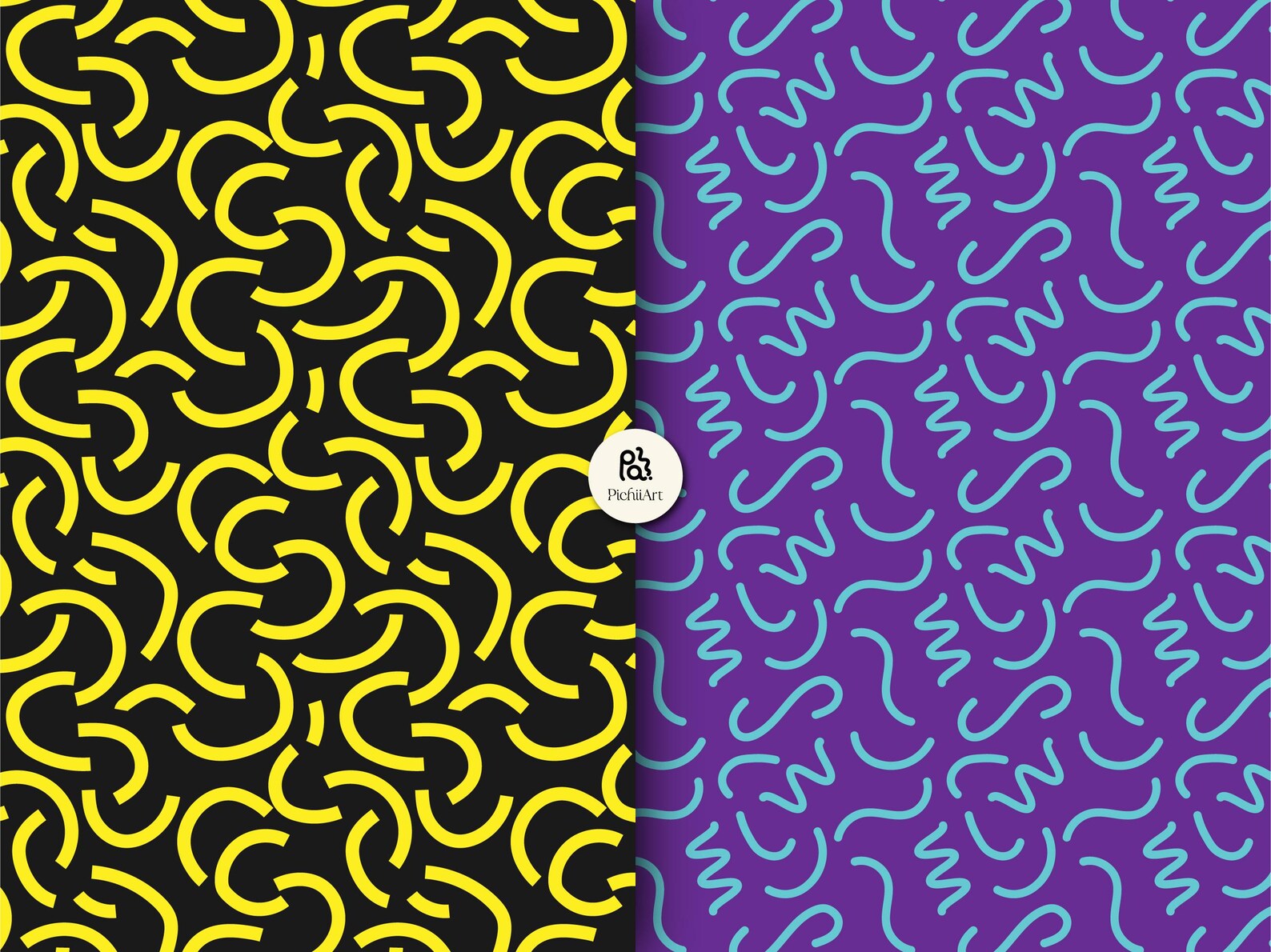 Colorful Squiggle & Wiggle Lines Digital Paper Patterns – Memphis-style ...
