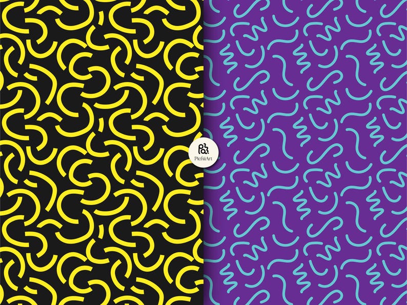 Colorful Squiggle & Wiggle Lines Digital Paper Patterns – Memphis-style ...