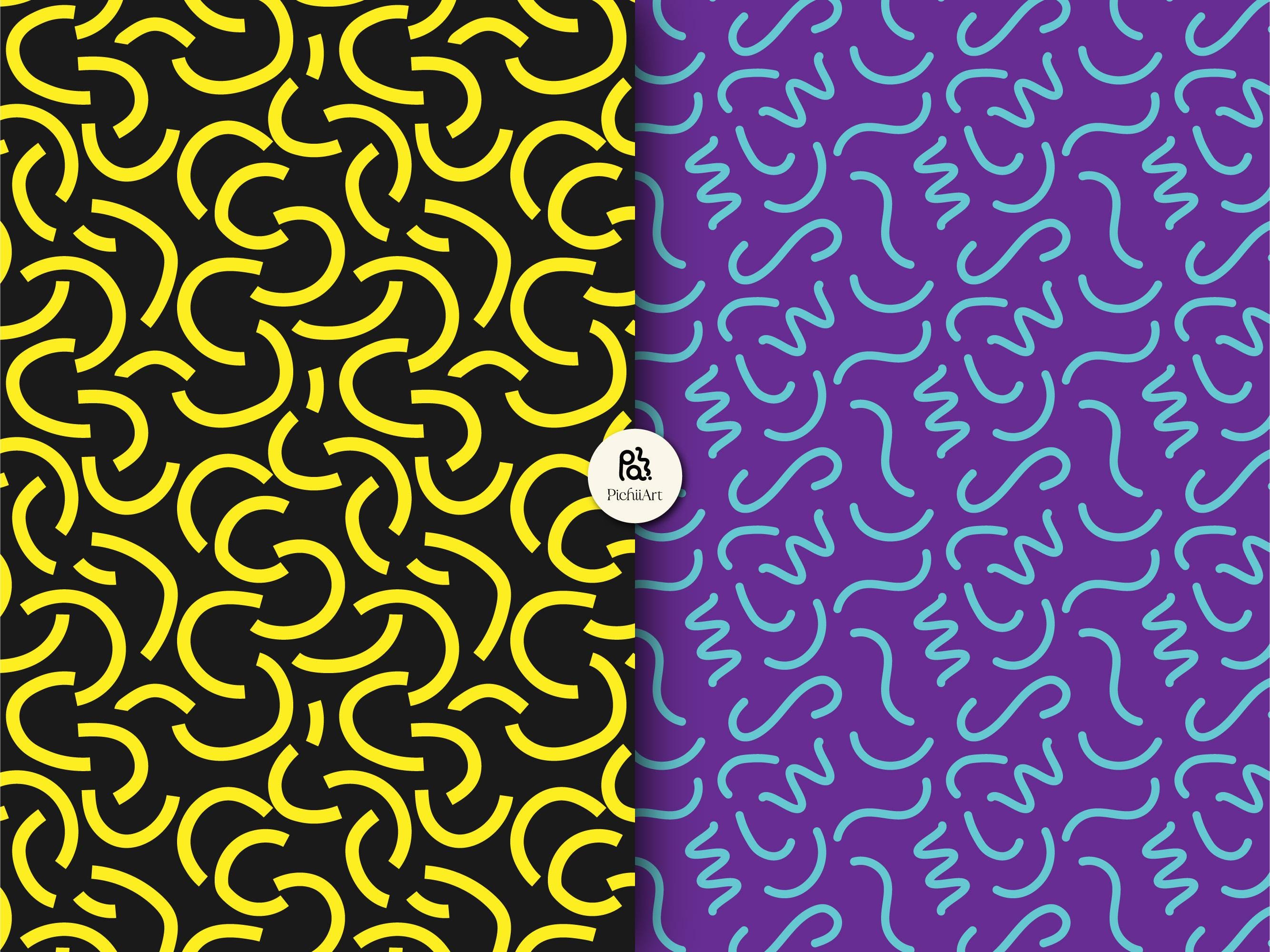 Colorful Squiggle & Wiggle Lines Digital Paper Patterns – Memphis-style ...