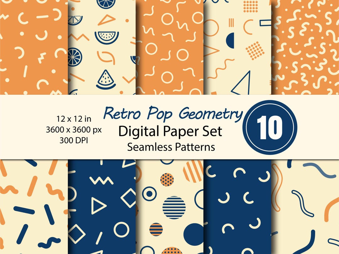 Retro Geometric Pattern, Digital Papers, Seamless Patterns, Memphis ...