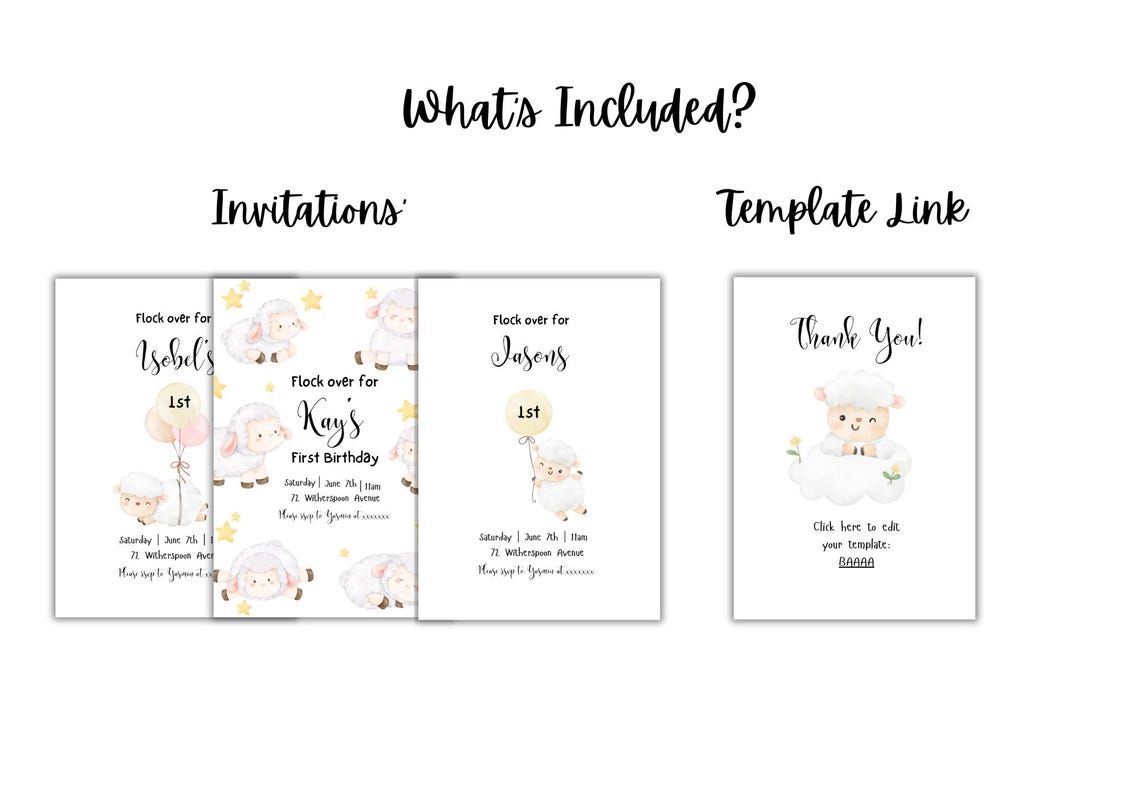 Editable Sheep Birthday Invitation, ANY AGE Fluffy Sheep Neutral Invite ...