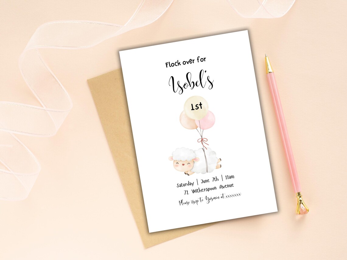 Editable Sheep Birthday Invitation, ANY AGE Fluffy Sheep Neutral Invite ...