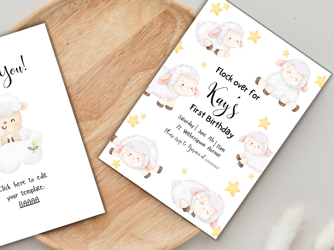 Editable Sheep Birthday Invitation, ANY AGE Fluffy Sheep Neutral Invite ...