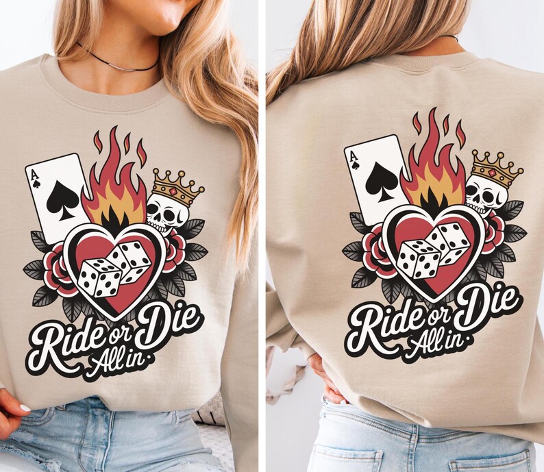 Ride or Die All in PNG | Tattoo Style Dice Heart Skull Clipart | Edgy ...