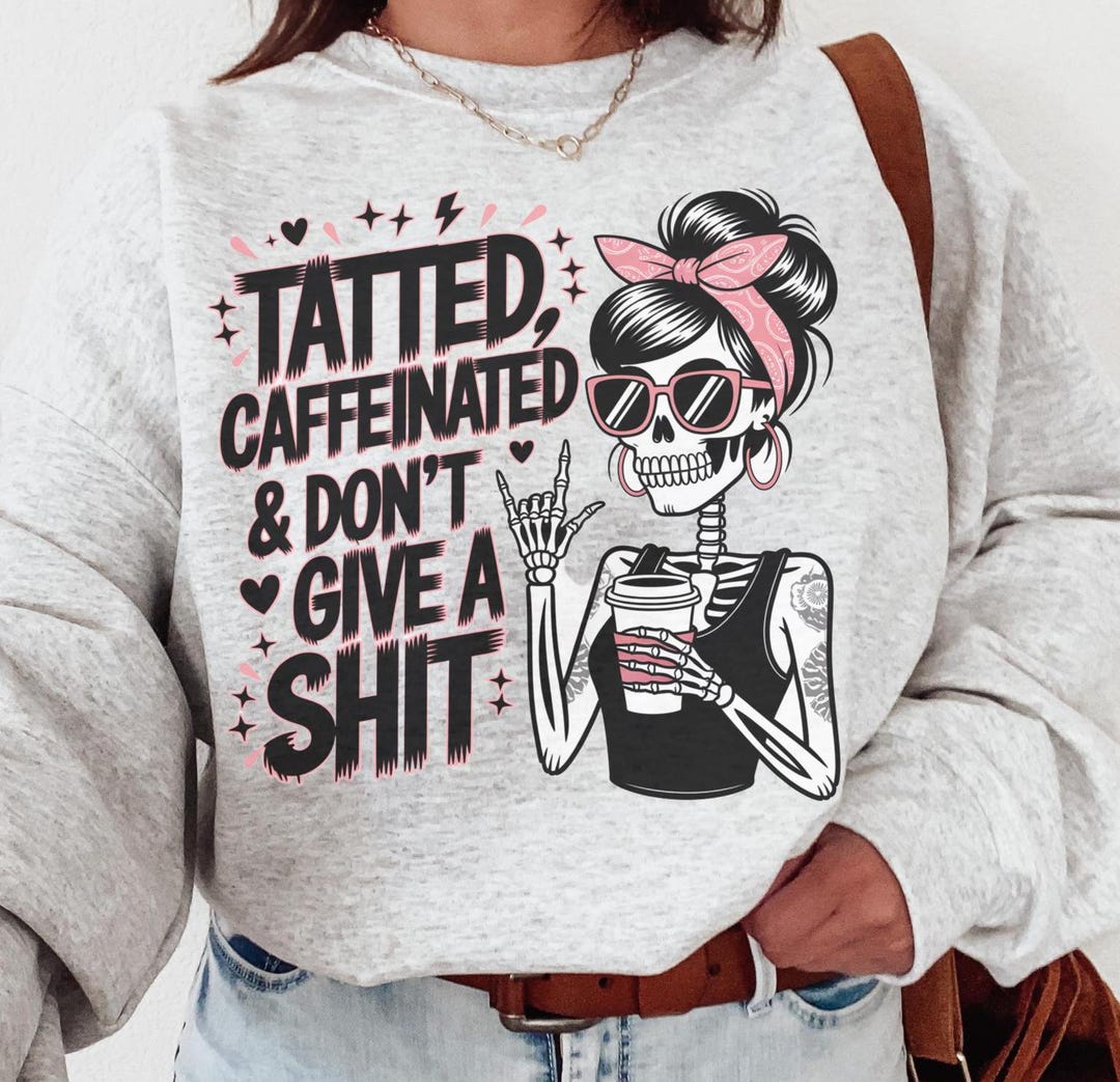 Tattooed Skeleton Girl Coffee PNG: Edgy Rocker Chick Design (digital ...